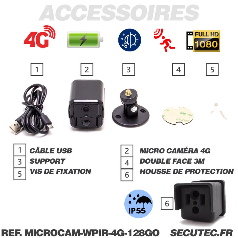 Kit micro caméra 4G HD 1080P longue autonomie avec détection de ...