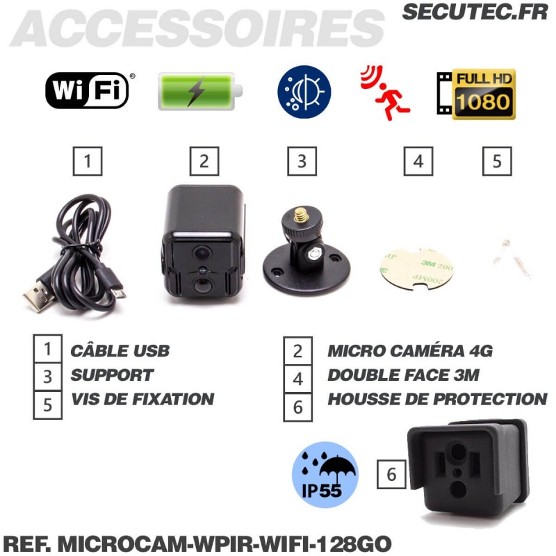 Kit micro caméra WiFi HD 1080P longue autonomie waterproof avec ...