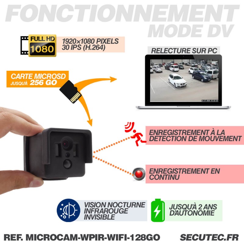 Kit micro caméra WiFi HD 1080P longue autonomie waterproof avec ...