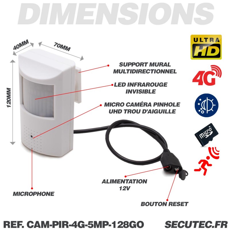Détecteur de présence avec micro caméra IP 4G accès à distance via ...