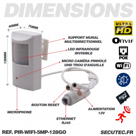 Détecteur de présence avec micro caméra IP POE WIFI accès à distance ...