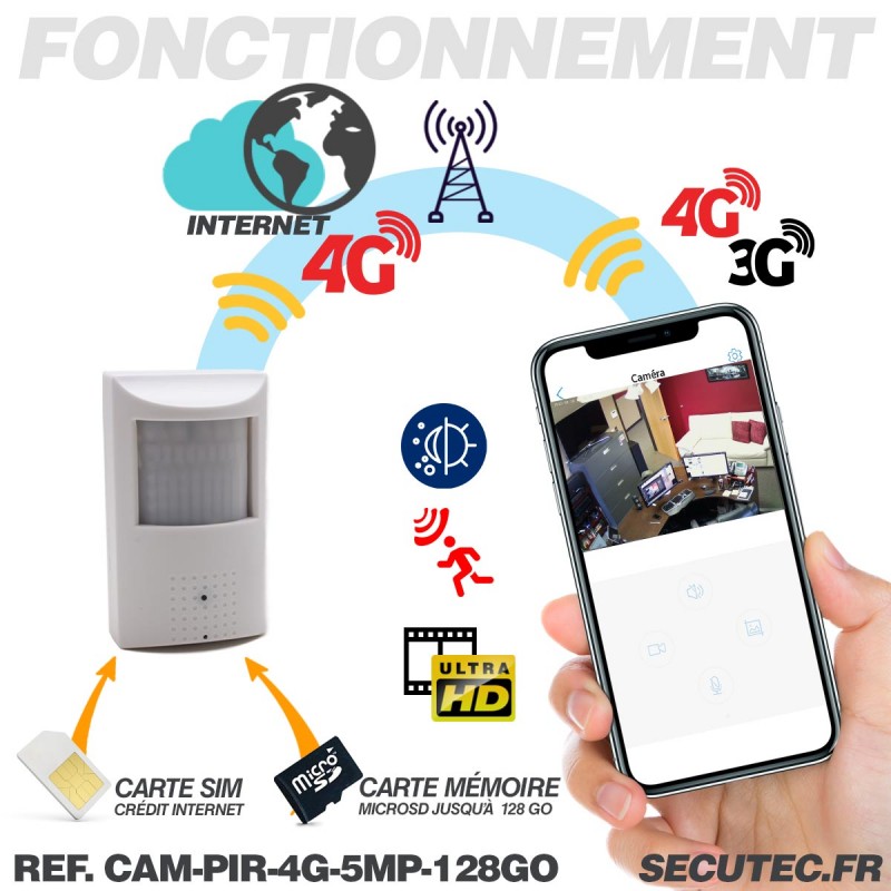 Détecteur de présence avec micro caméra IP 4G accès à distance via ...