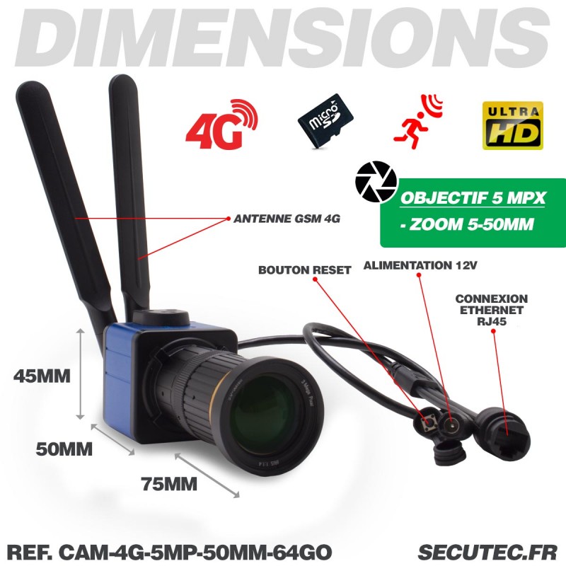 Mini caméra IP 4G Ultra HD 5 Mpx Zoom 10X basse luminosité accès à distance via iPhone Android ...