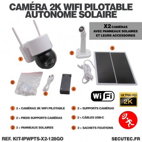 Kit de 2 caméras pilotable solaires WiFi UHD 2K 4MP infrarouge ...