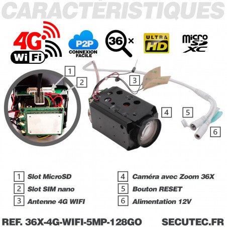 Caméra vidéosurveillance 4G ou WIFI UHD 5MP Zoom 36X détection humaine ...