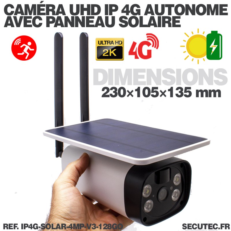 Caméra solaire IP GSM 4G UHD 4MP 2K 128Go inclus waterproof Infrarouge ...