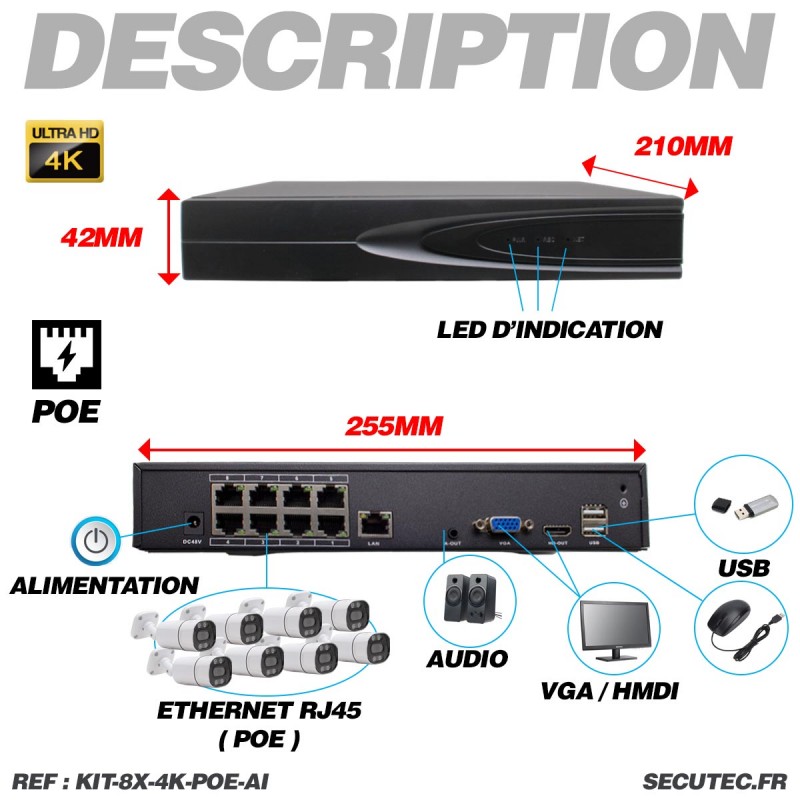 Sécurité 4K Garantie : Kit Vidéo Surveillance AI 8 Caméras Intérieur ...
