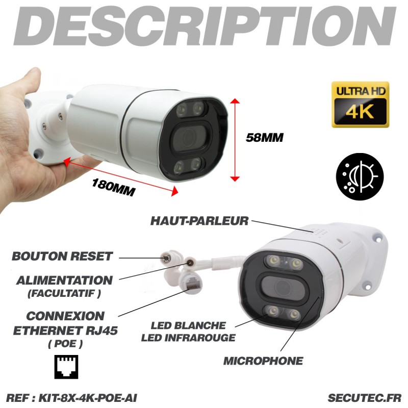 Sécurité 4K Garantie : Kit Vidéo Surveillance AI 8 Caméras Intérieur ...