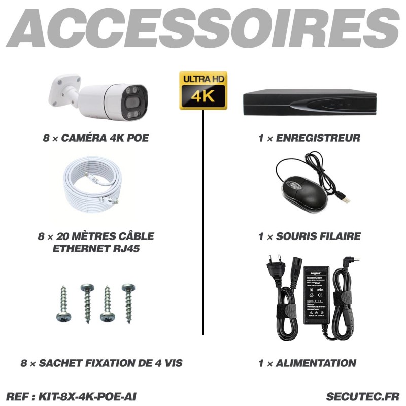 Sécurité 4K Garantie : Kit Vidéo Surveillance AI 8 Caméras Intérieur ...