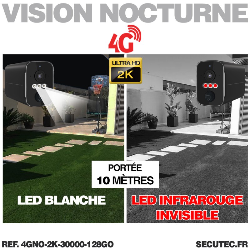 Caméra 4G noire 2K infrarouge invisible batterie ultra longue autonomie ...