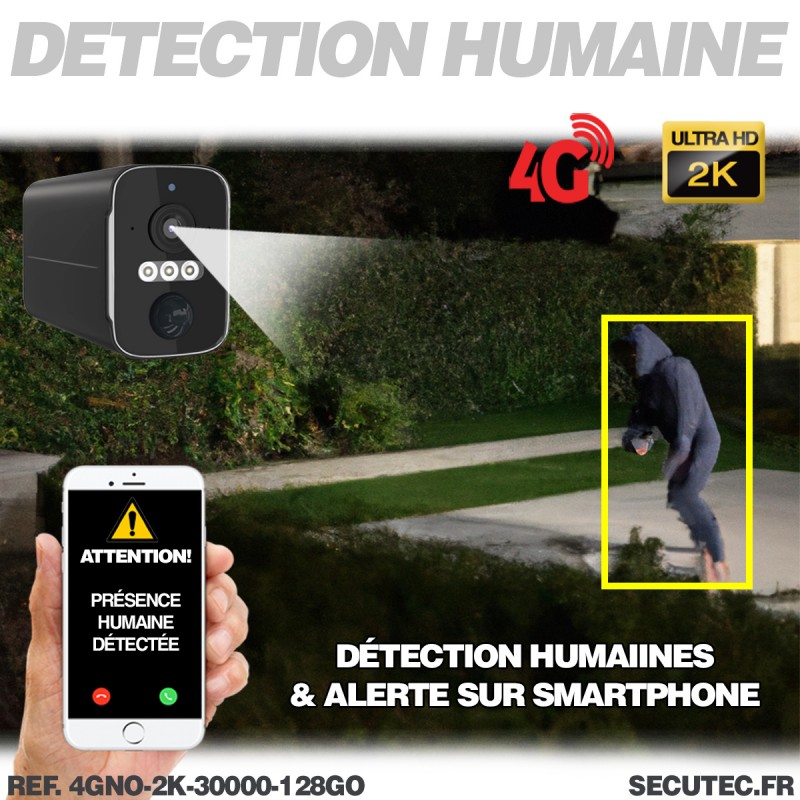 Caméra 4G noire 2K infrarouge invisible batterie ultra longue autonomie ...