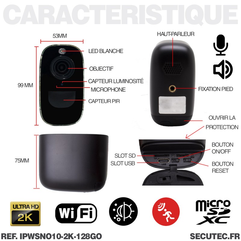 Camera noire WiFi solaire UHD 2K infrarouge invisible très longue ...