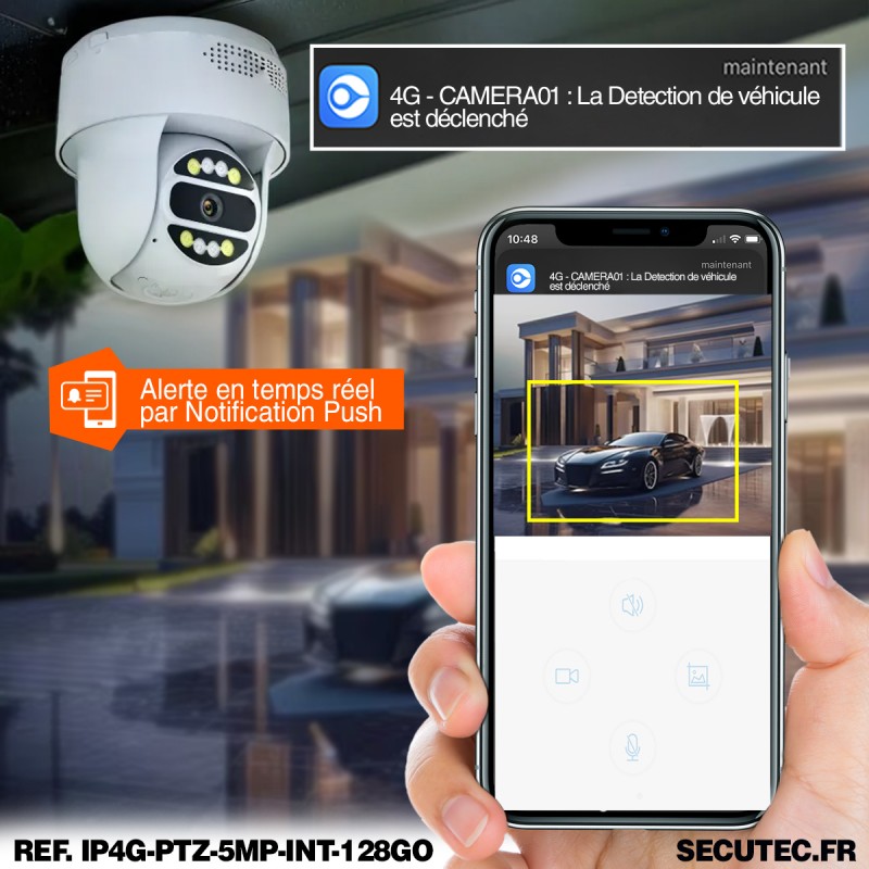 Camera interieure 4G WiFi pilotable UHD 4K detection de mouvement et de ...