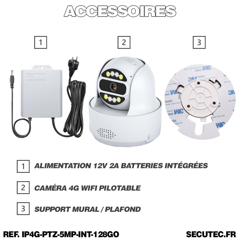 Camera interieure 4G WiFi pilotable UHD 4K detection de mouvement et de ...