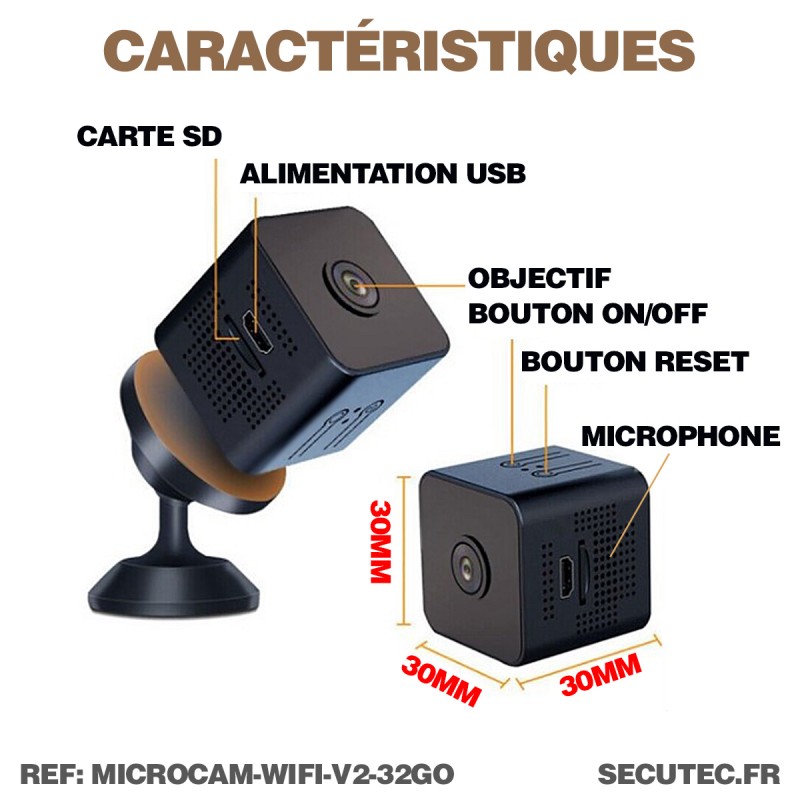 Micro caméra WiFi HD 1080P autonome avec infrarouge invisible