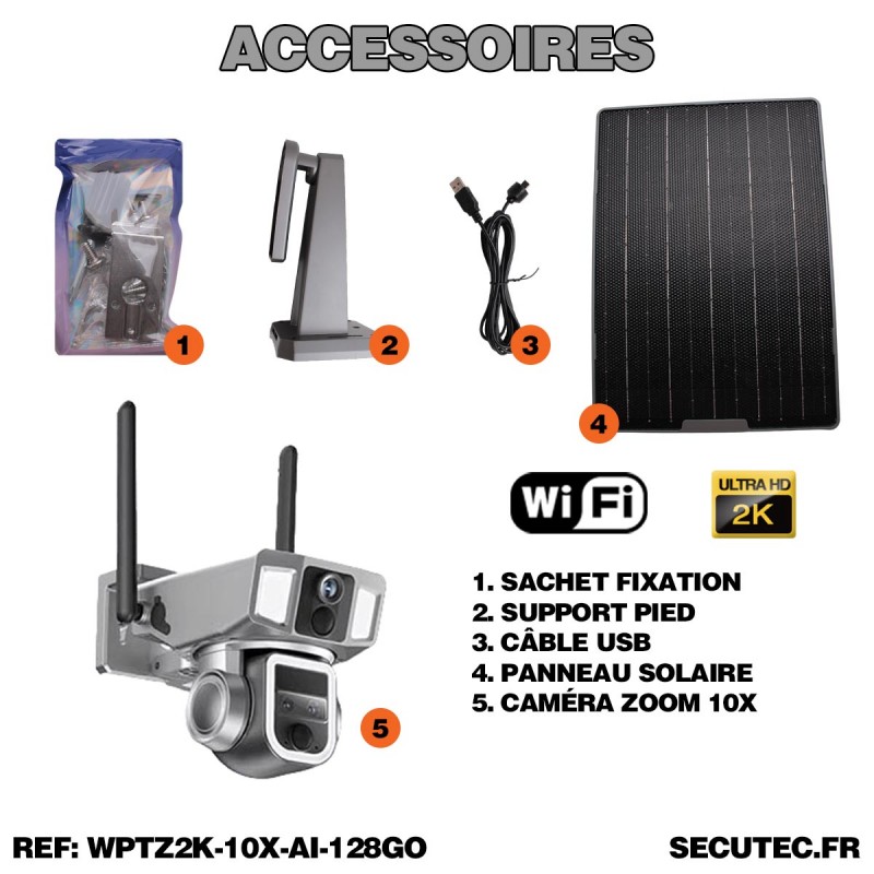 Triple caméra pilotable solaire Wifi Ultra HD 2K waterproof Zoom X10 ...