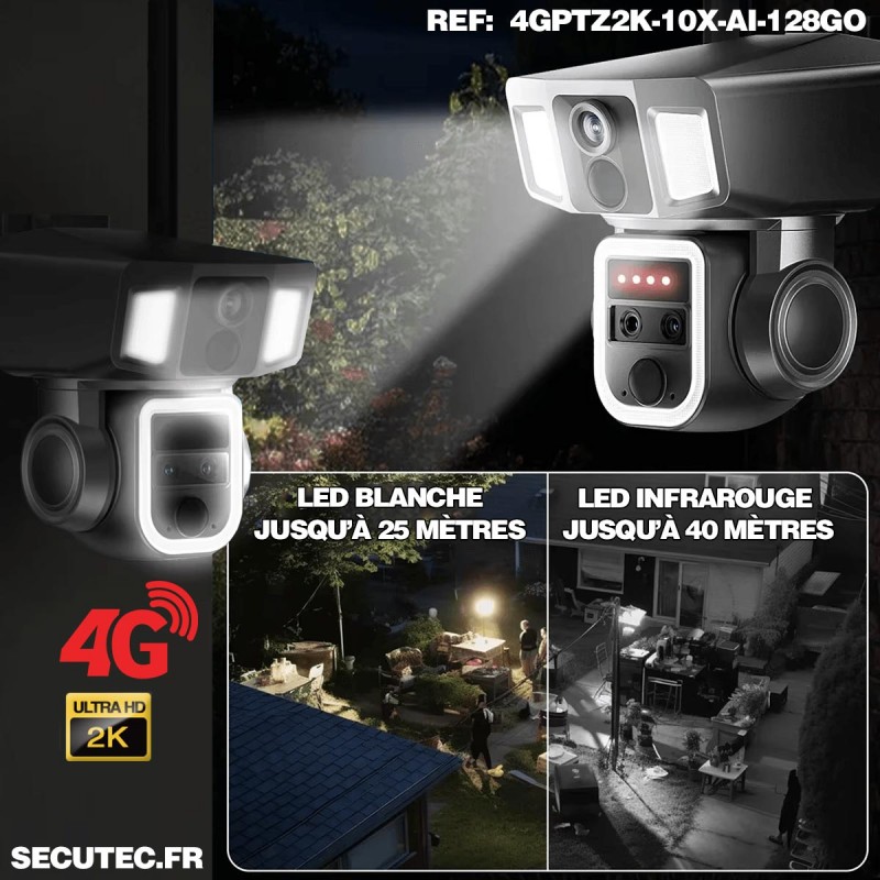 Triple caméra pilotable solaire 4G Ultra HD 2K waterproof Zoom X10 ...