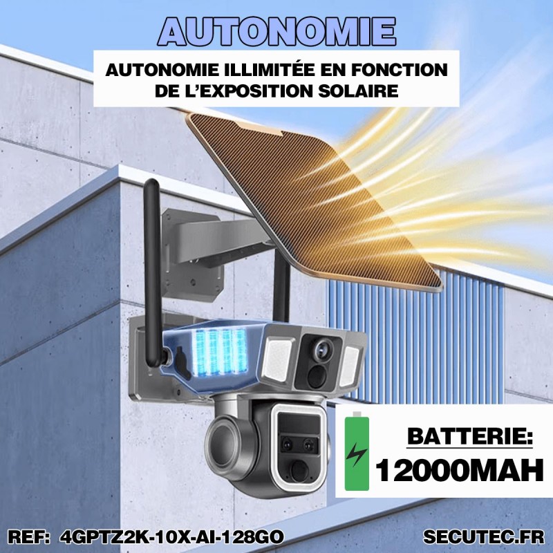 Triple caméra pilotable solaire 4G Ultra HD 2K waterproof Zoom X10 ...