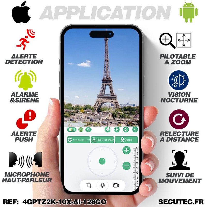 Triple caméra pilotable solaire 4G Ultra HD 2K waterproof Zoom X10 ...