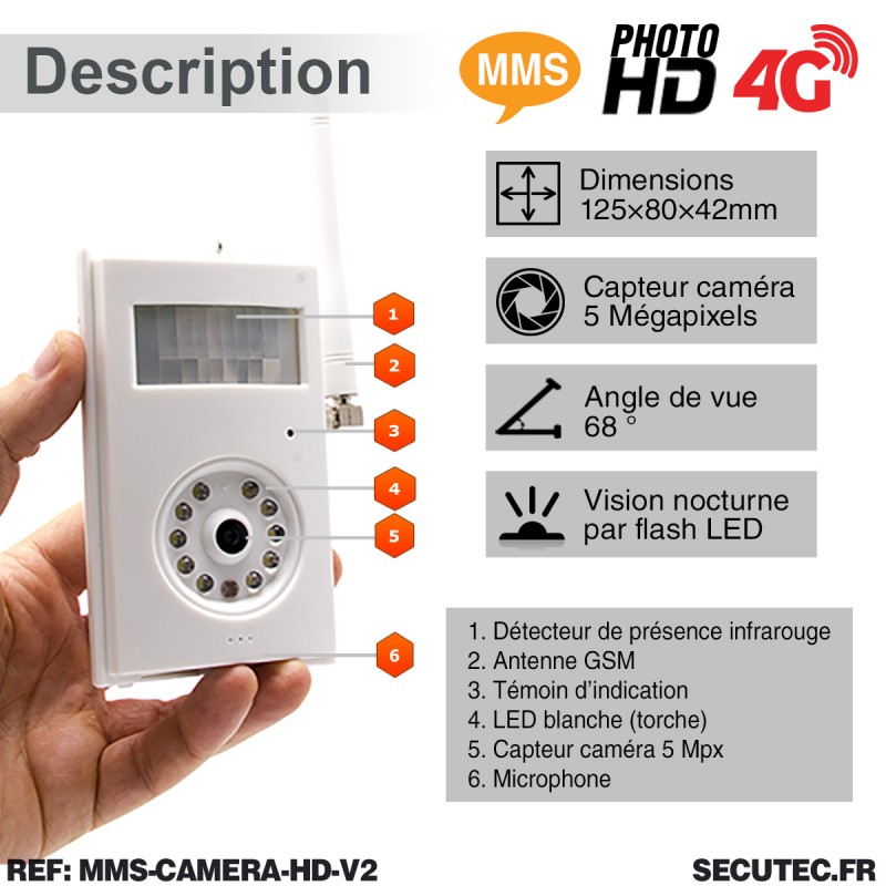 Caméra MMS Email HD 5Mpx avec capteur PIR et alarme