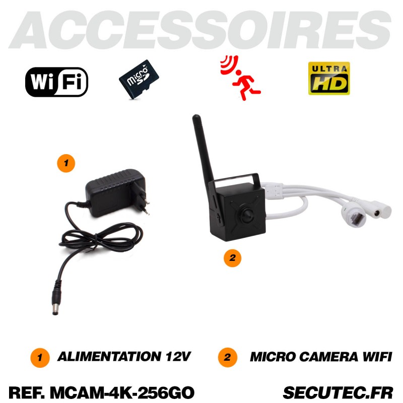 Micro caméra pinhole WiFi à intégrer enregistrement Ultra HD 4K alerte ...