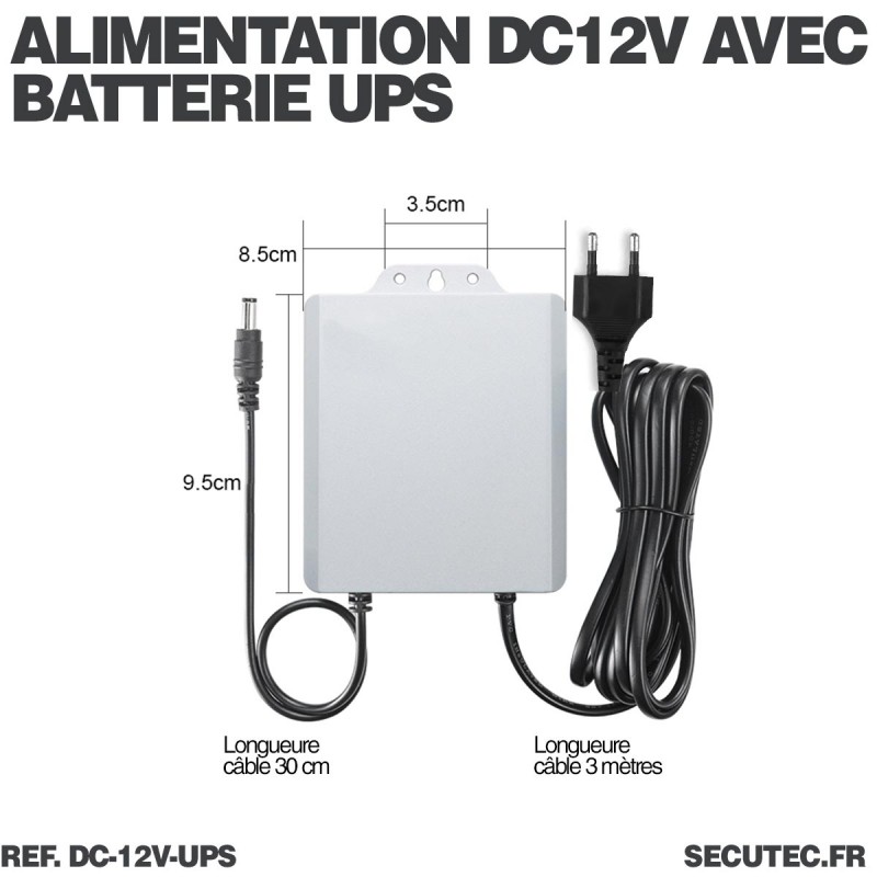 Alimentation 12V 1.5A avec batterie de secours intégrée en cas de coupure