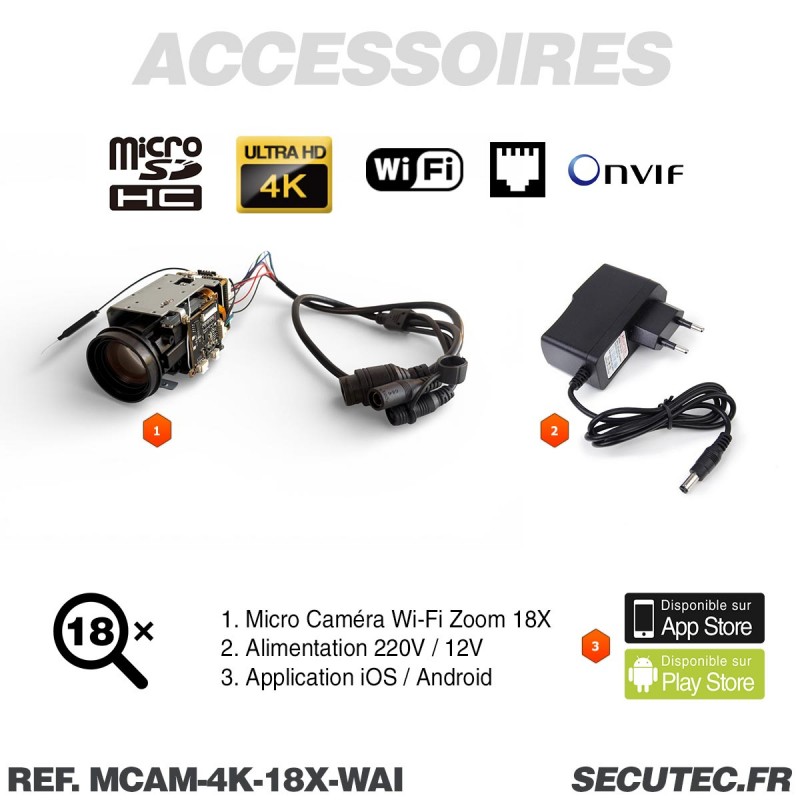 Mini Caméra vidéosurveillance WIFI 4K UHD 8MP Zoom 18X détection ...