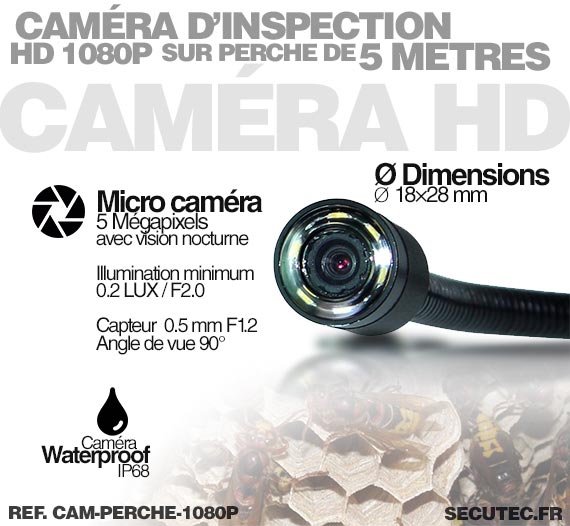Caméra inspection avec perche 5 mètres waterproof HD 1080 avec écran ...