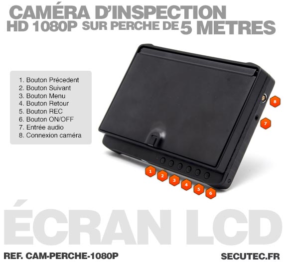 Caméra inspection avec perche 5 mètres waterproof HD 1080 avec écran ...