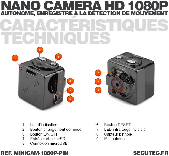 Mini caméra HD 1080P pinhole vision nocturne autonome avec ...