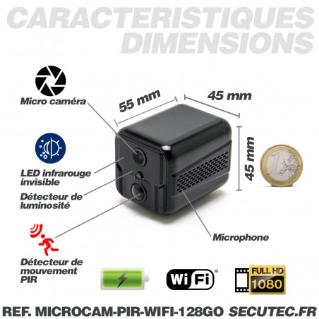 Micro caméra espion WiFi HD 1080P longue autonomie détection IR invisible