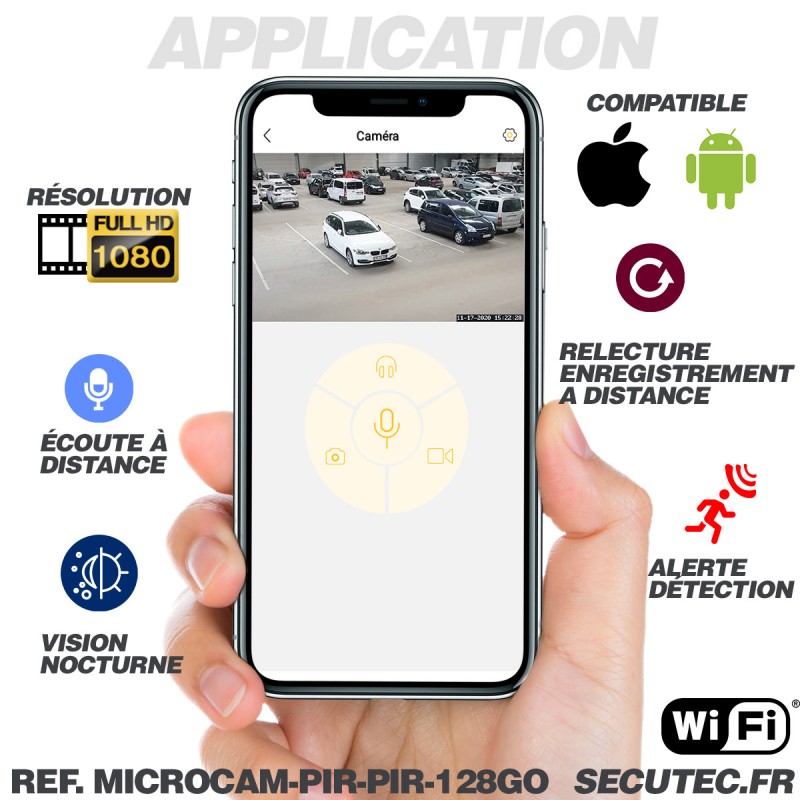 Micro caméra espion WiFi HD 1080P longue autonomie détection IR invisible
