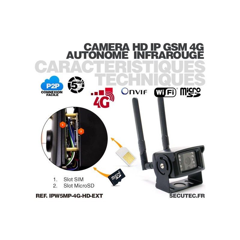 Caméra IP GSM 4G WiFi UHD 5 Mpx waterproof Infrarouge accès à distance ...