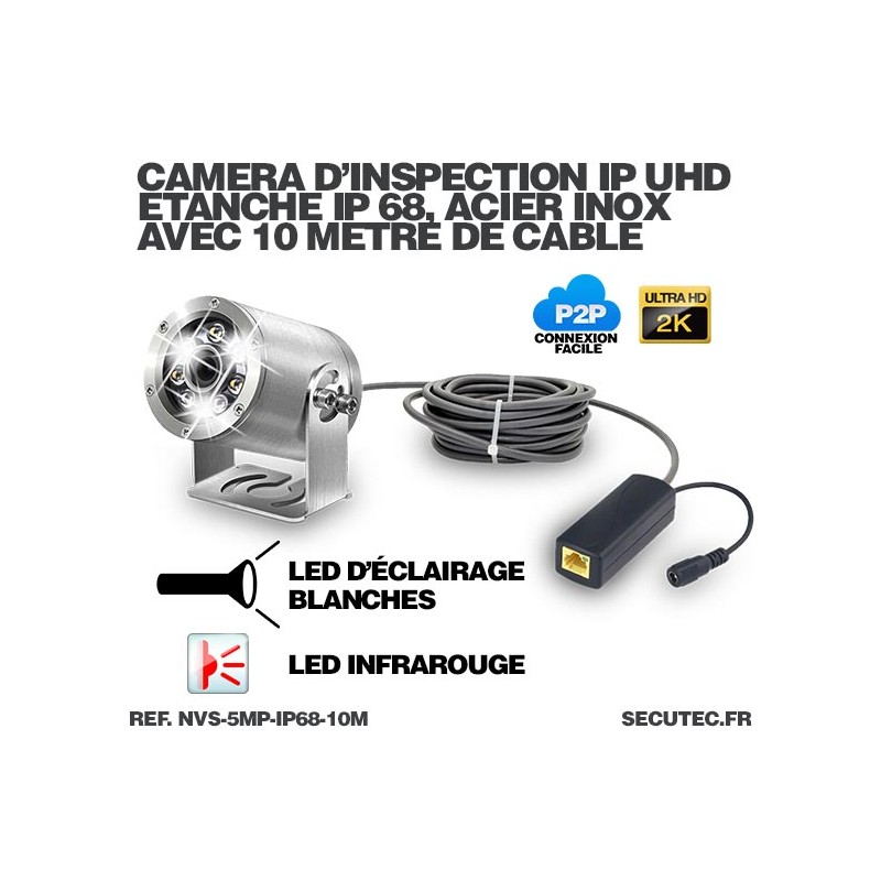 Caméra inspection sous marine IP Ultra HD 5 Mpx étanche 10 mètres en ...