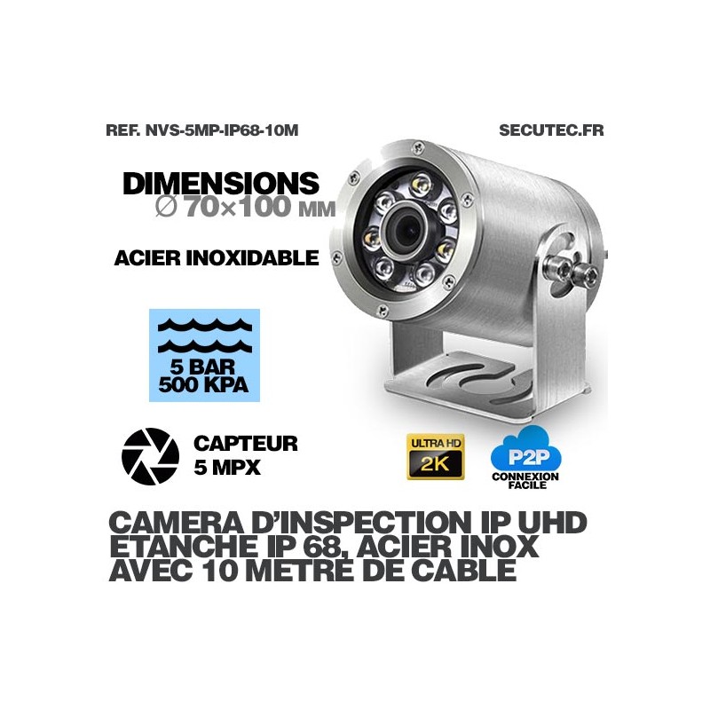 Caméra inspection sous marine IP Ultra HD 5 Mpx étanche 10 mètres en ...